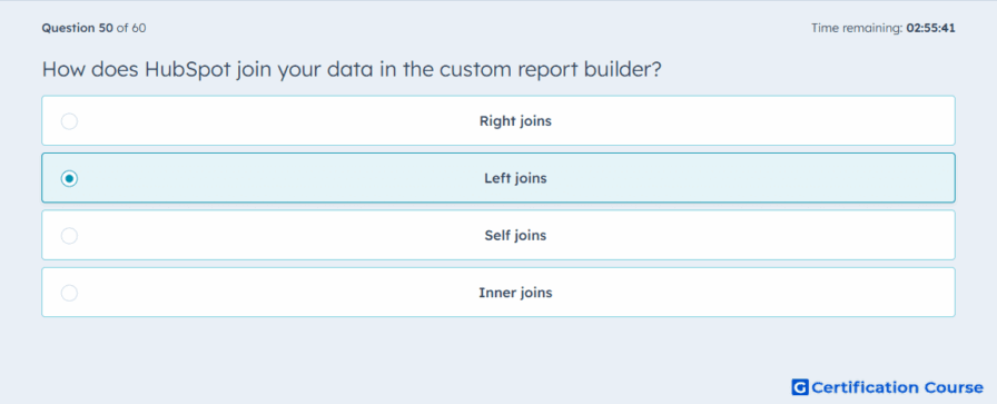 How does HubSpot join your data in the custom report builder