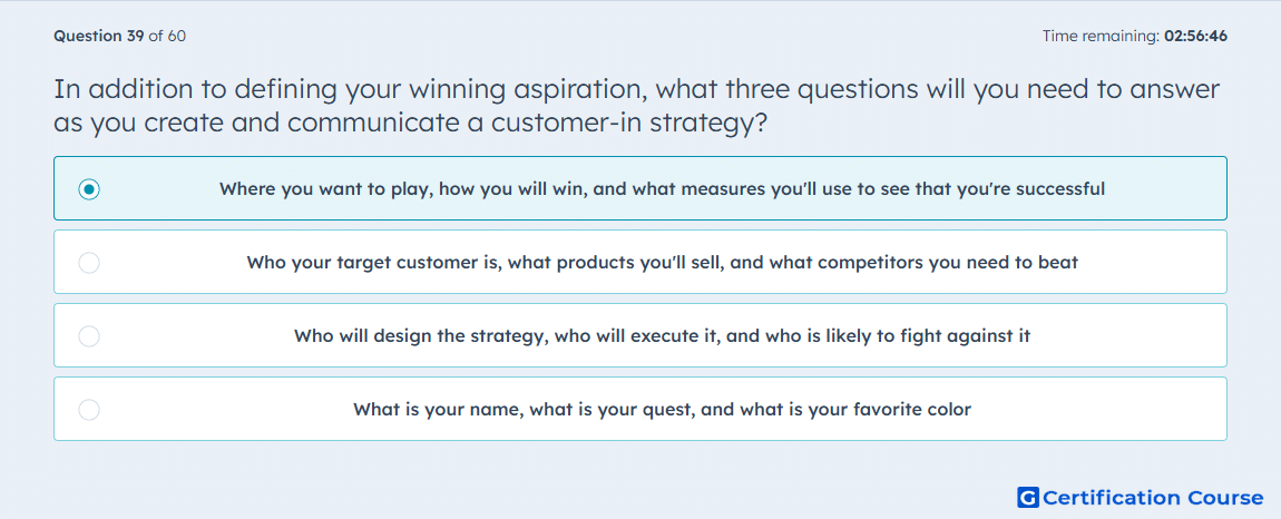 In addition to defining your winning aspiration, what three