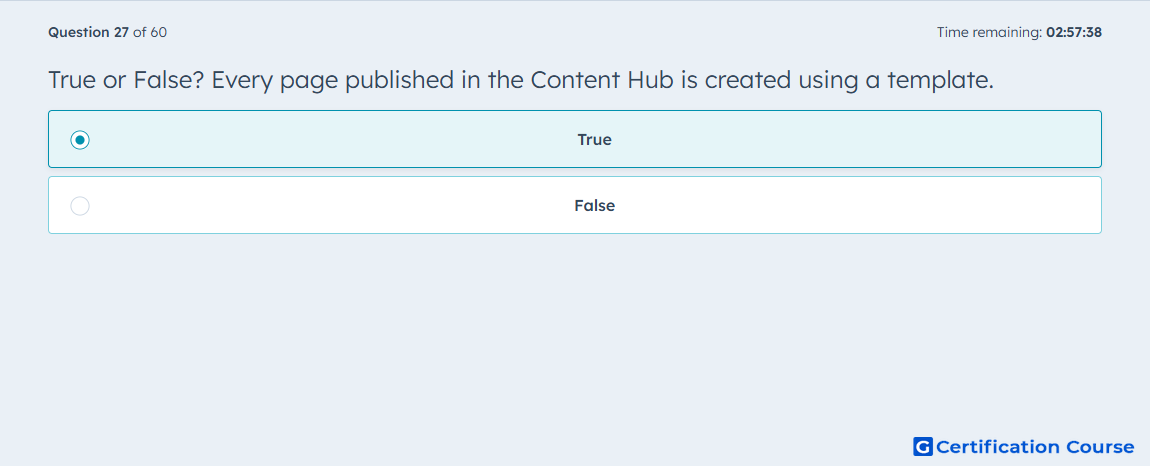 True or False? Every page published in the Content Hub is cr