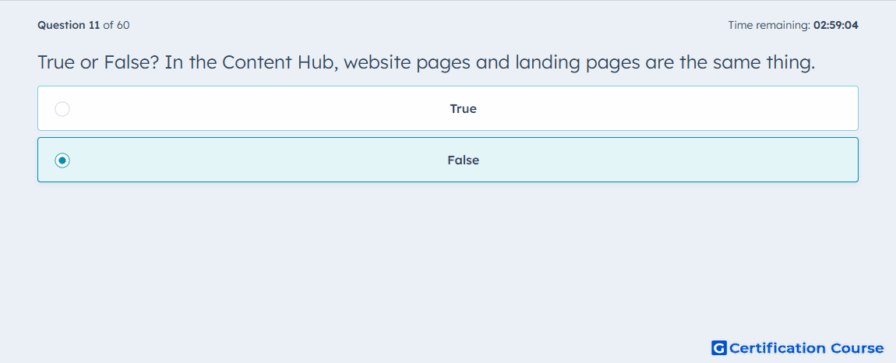 True or False? In the Content Hub, website pages and landing