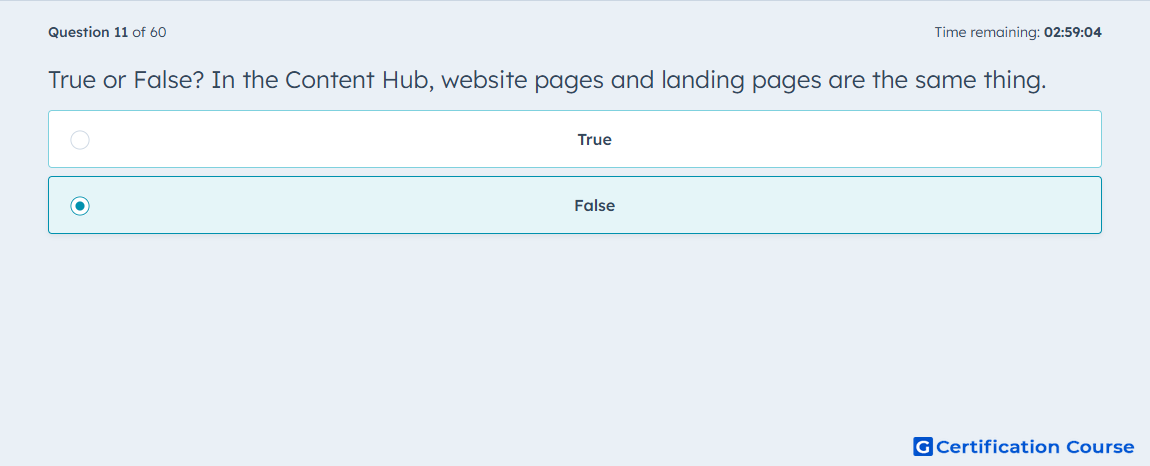True or False? In the Content Hub, website pages and landing