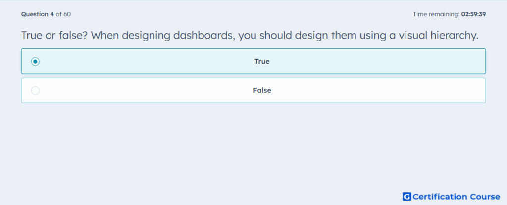 True or false? When designing dashboards, you should design