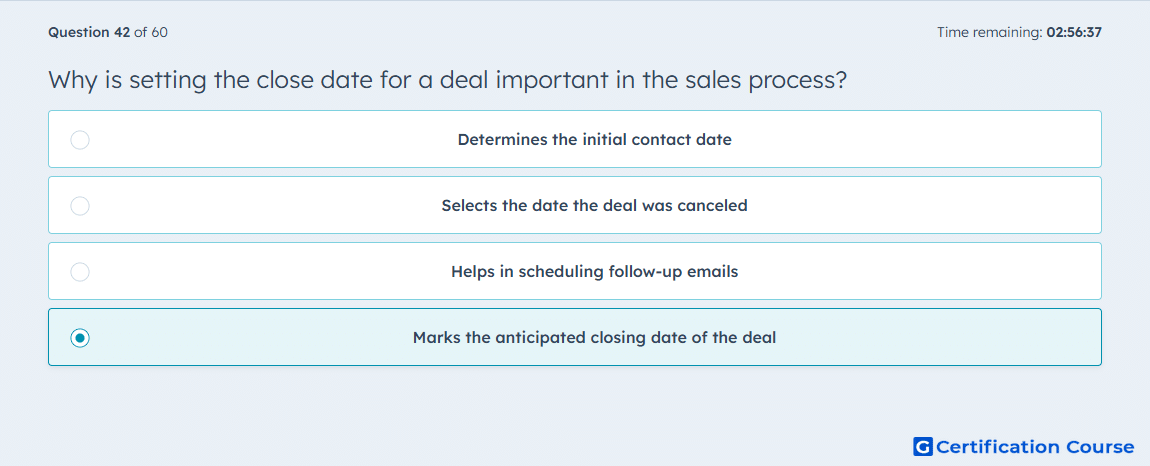 Why is setting the close date for a deal important in the sa