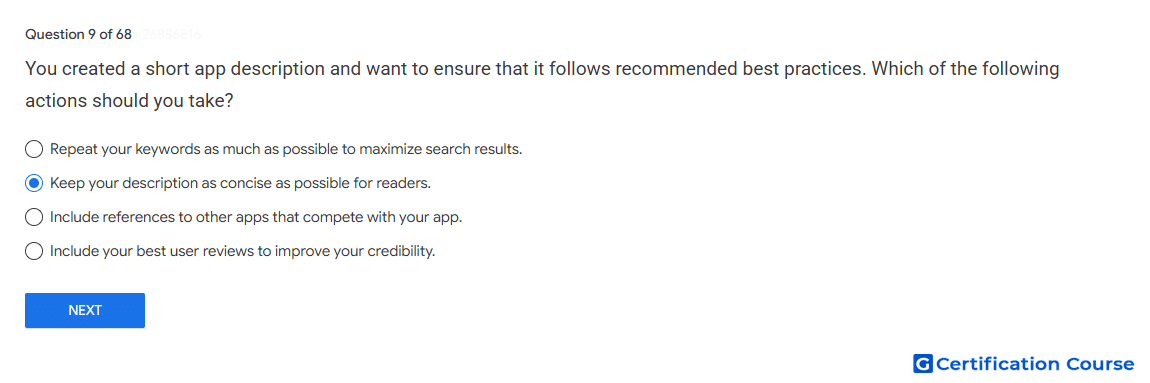 You created a short app description and want to ensure that
