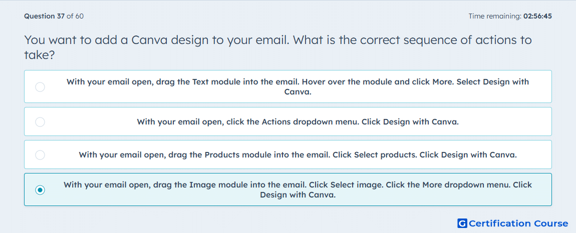 You want to add a Canva design to your email. What is the co