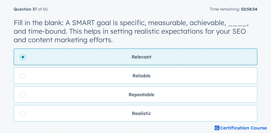 Fill in the blank: A SMART goal is specific, measurable, ach