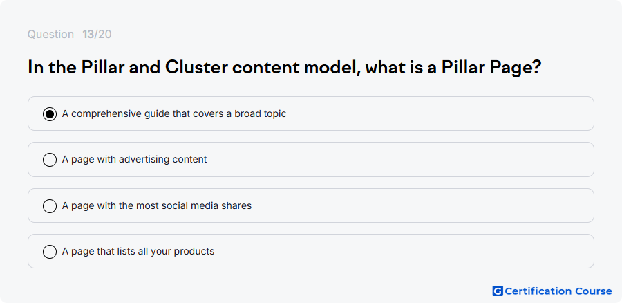 In the Pillar and Cluster content model, what is a Pillar Pa