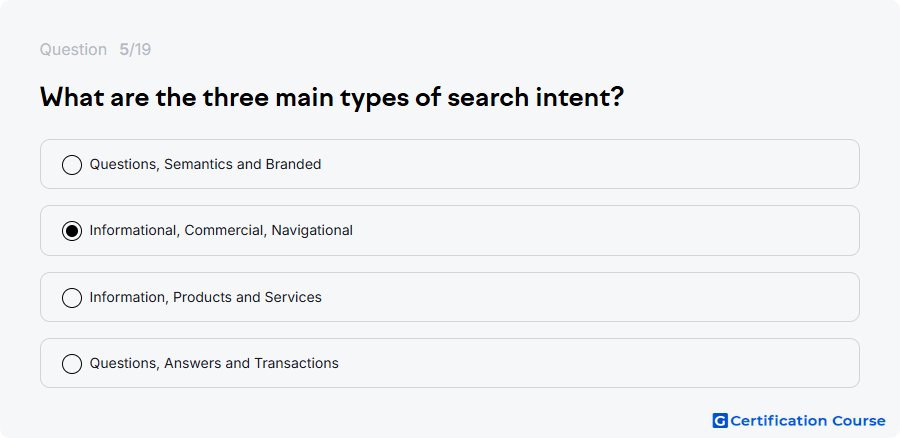 What are the three main types of search intent?