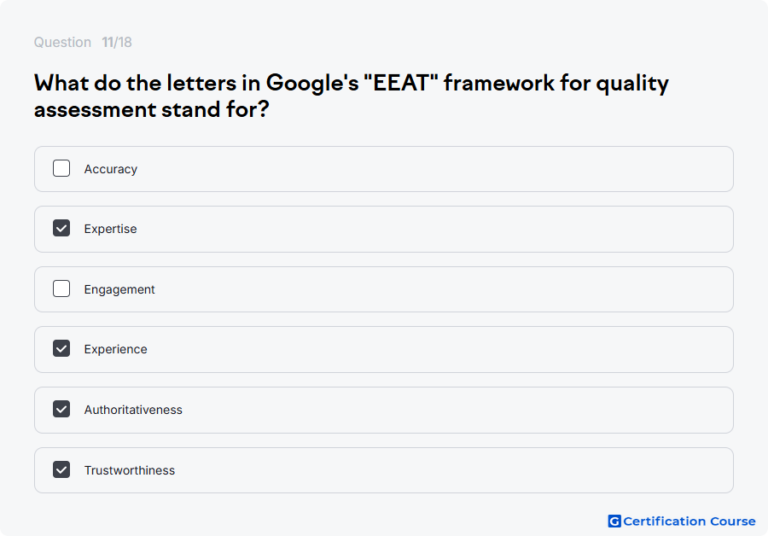 What do the letters in Google's "EEAT" framework for quality